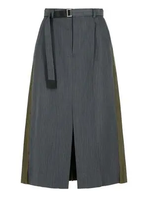 Sacai Belted Pinstriped Skirt With Side Pockets - Grey
