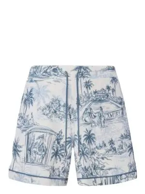 Amiri Chateau Palm Printed Drawstring Shorts - Gray