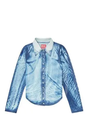 DIESEL® Snap-front Printed Long Sleeve Shirt - Blue