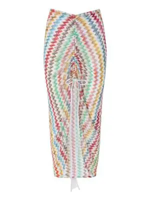 Missoni Micro Zigzag Pattern Ruched Maxi Skirt - White And Multicolor
