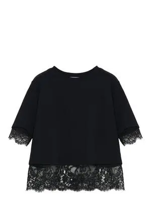 ALEXANDER MCQUEEN Alexander McQueen Lace Trimmed Crewneck T-Shirt