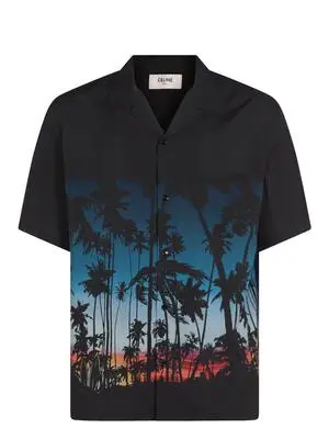 Celine Hawaiian Shirt In Printed Viscose Black