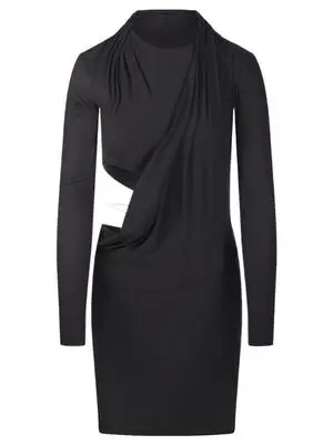 AMAZUIN Draped Cutout Mini Dress With Belt - Black