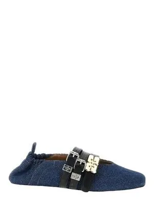 GANNI Ganni Sue Triple Denim Ballerinas With Buckled Straps