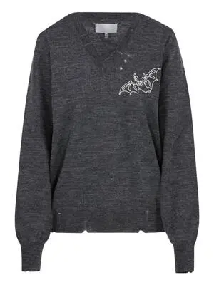MAISON MARGIELA Maison Margiela Mélange Effect Logo-Print V-Neck Jumper
