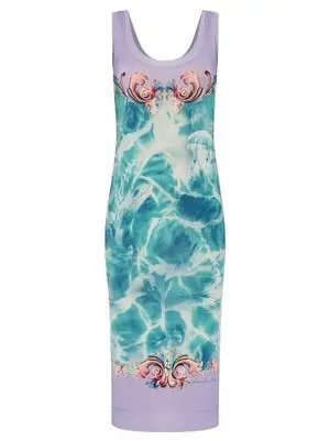 Versace Baroque Print Sleeveless Midi Dress - Blue
