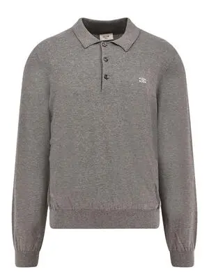 Celine Polo Sweater In Fine Cotton - Medium Gray