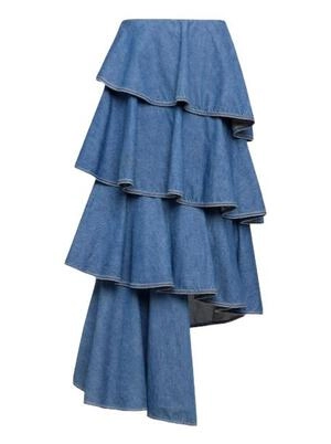 Alaïa Alaia Denim Spiral Ruffle Midi Skirt Blue