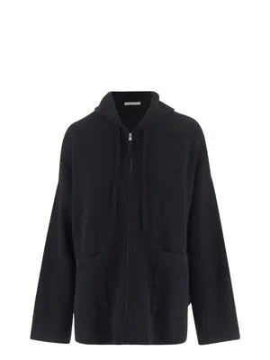 ALLUDE Zip-up Hooded Sweater - Black
