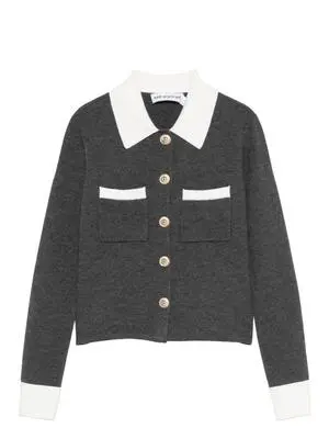 SELF-PORTRAIT Contrasted-collar Knitted Cardigan - Grey