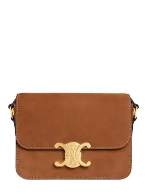 Celine Teen Triomphe Bag In Nubuck Calfskin - Camel