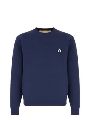 Valentino Garavani Crewneck Sweatshirt With Logo Patch - Blue