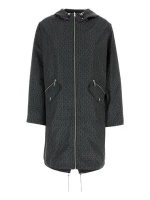 Michael Kors Printed Long Zip-up Jacket With Drawstring Hood - Black