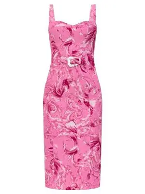 Versace Belted Printed Midi Dress - Pink