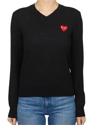 Comme Des Garçons Long Sleeve V-neck Sweater - Black