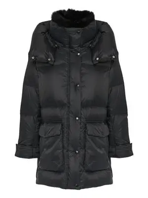 YVES SALOMON Yves Salomon Long Sleeve Quilted Cotton-Padded Jacket With Fur Trim Black