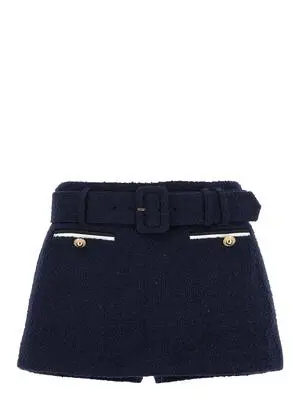 SELF-PORTRAIT Self-Portrait Boucle Skort With Removable Belt Navy