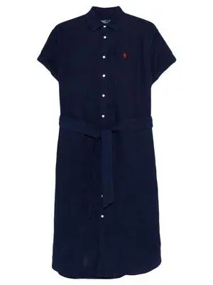 Polo Ralph Lauren Logo Embroidered Oxford Midi Shirt Dress - Navy