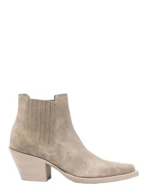 Paris Texas Pointed Toe Block Heel Boots - Nude