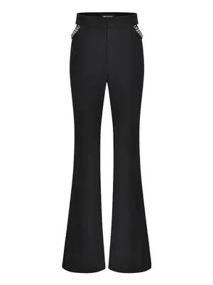 THREE QUARTERS Chain Detail Flare Pants - Black