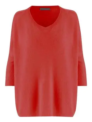 ALLUDE V-neck Half-sleeve Sweater - Red