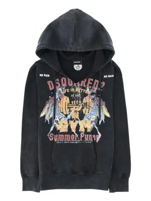 Dsquared2 Graphic Print Drawstring Hoodie - Black