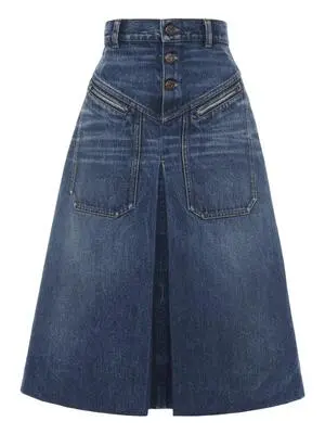 Chloé Knee-length Flared Denim Skirt - Hazy Blue