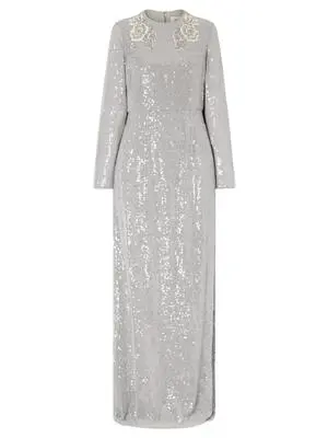 Erdem Crystal Embroidered Sequined Maxi Dress - Silver