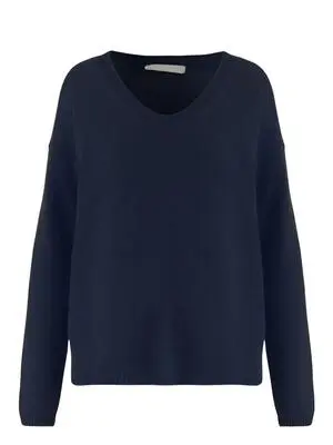 ALLUDE V-neck Ribbed Knit Sweater - Black