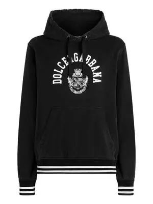 Dolce & Gabbana Logo Printed Drawstring Hoodie - Black