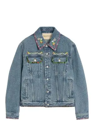 Valentino Garavani Embellished Floral Denim Jacket - Medium Blue