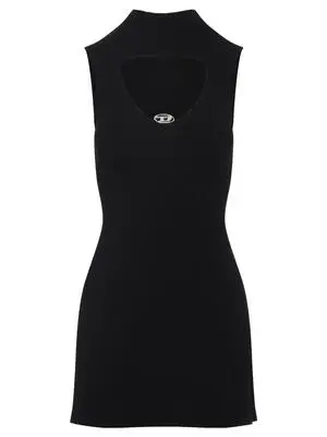 DIESEL® Ribbed Knit Keyhole Neck Mini Dress - Black