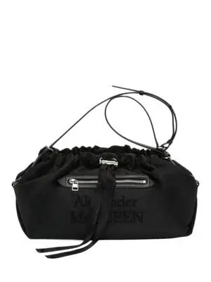 Alexander McQueen Logo Embroidered Shoulder Bag - Black