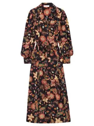 Ulla Johnson Ulla Johnson Floral-Printed Silk Midi Dress With Drawstring Belt Black