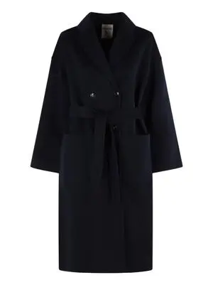SEMICOUTURE Double Breasted Belted Coat - Midnight