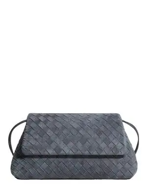 Bottega Veneta Giorno Intrecciato Suede Shoulder Bag - Gray