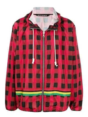 Palm Angels Checkered Hooded Zip-up Jacket - Red