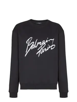 Balmain Logo Print Crewneck Sweatshirt - Black