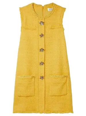 Oscar De La Renta Embellished Tweed Mini Dress - Yellow