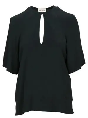 SEMICOUTURE Keyhole Neckline Top With Slit Hem - Black