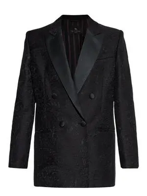 Etro Double Breasted Floral Paisley Motif Blazer - Black