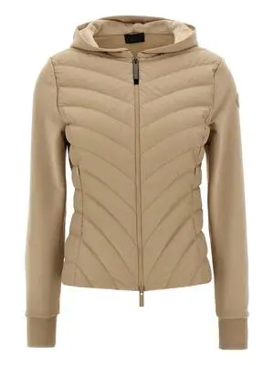Moncler Quilted Zip-up Hooded Jacket With Long Sleeves - Beige