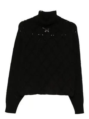 SEMICOUTURE Openwork Turtleneck Sweater - Black