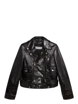 GOLDEN GOOSE Off-center Zipped Leather Biker Jacket - Black