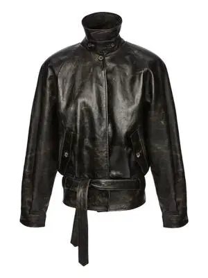 Magda Butrym Belted Leather Jacket With Vintage Patina - Black