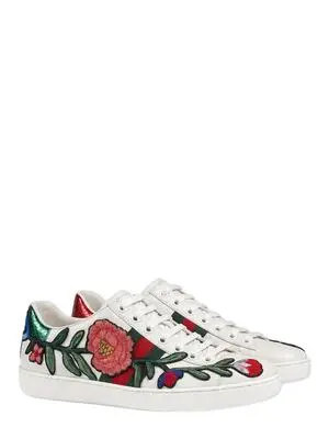 Gucci Ace Embroidered Floral Sneakers - White