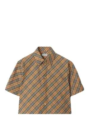 Burberry Checked Cropped Short Sleeve Shirt - Sand