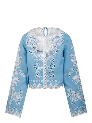 FARM RIO Farm Rio Romantic Richelieu Cropped Blouse
