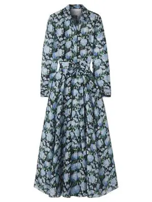 Carolina Herrera Belted Floral-print Silk-organza Midi Shirt Dress - Gray