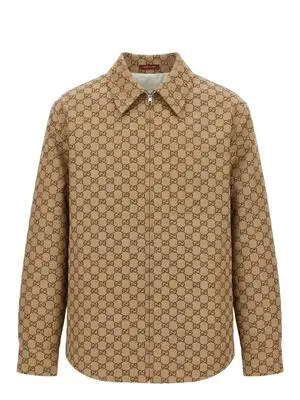 Gucci Monogrammed Zip-up Jacket - Camel And Dark Brown